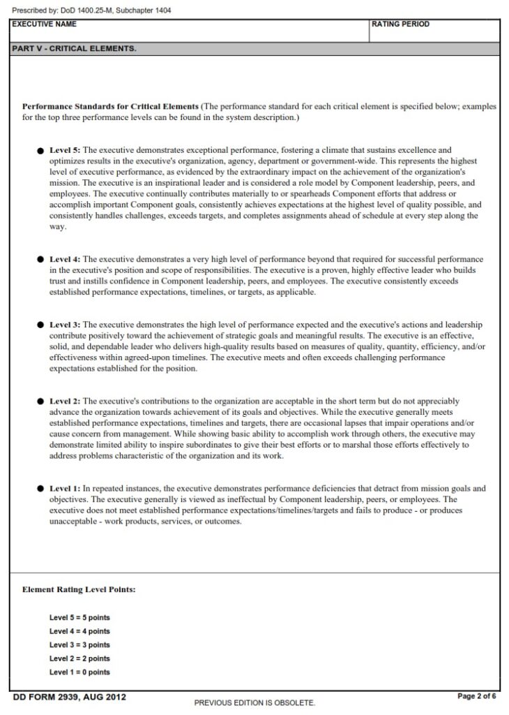 DD Form 2939 - NF-6 Performance Management System Executive Performance ...